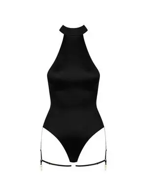 MAISON CLOSE Stretch Thong Bodysuit With Mock Neck - Black