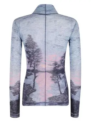 Maison Kitsuné Landscape-print Mesh High-neck Top