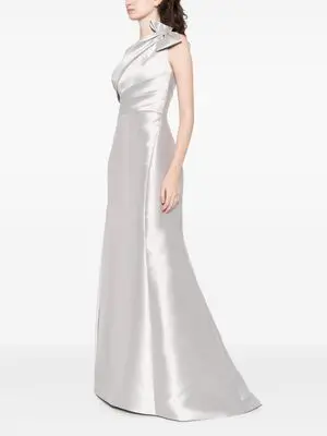 Amsale Mikado Draped Bodice Gown - Grey