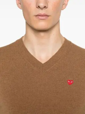 Play Comme Des Garcon Heart-patch Jumper - Brown