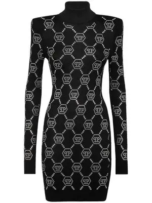 Philipp Plein Crystal-embellished Monogram Mini Dress - Black