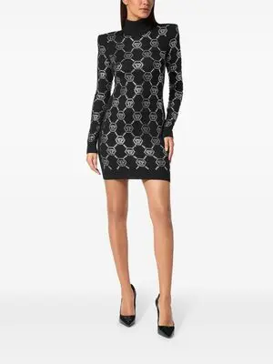 Philipp Plein Crystal-embellished Monogram Mini Dress - Black