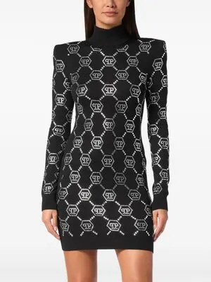 Philipp Plein Crystal-embellished Monogram Mini Dress - Black