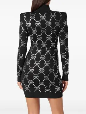 Philipp Plein Crystal-embellished Monogram Mini Dress - Black