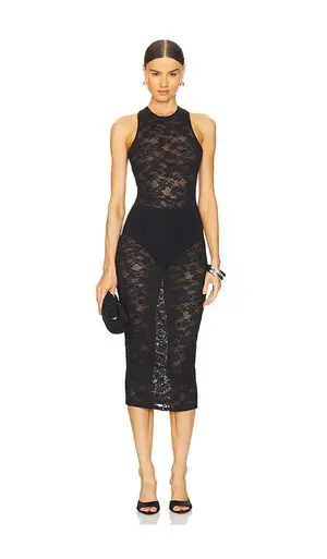 FLEUR DU MAL Le Stretch Lace Racer Tank Dress - Black
