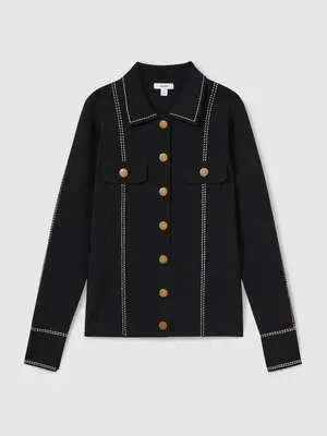 REISS Eden Compact-knit Topstitched Top