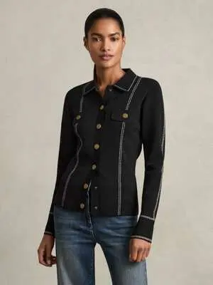 REISS Eden Compact-knit Topstitched Top