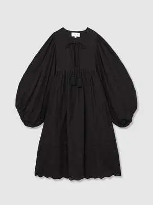 Mille Cotton Puff Sleeve Mini Dress - Black