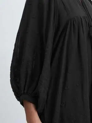 Mille Cotton Puff Sleeve Mini Dress - Black