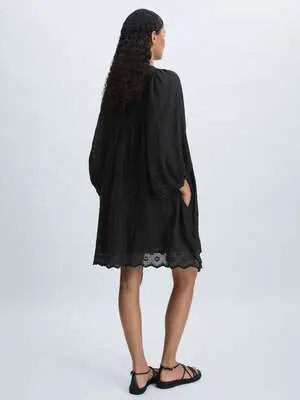 Mille Cotton Puff Sleeve Mini Dress - Black