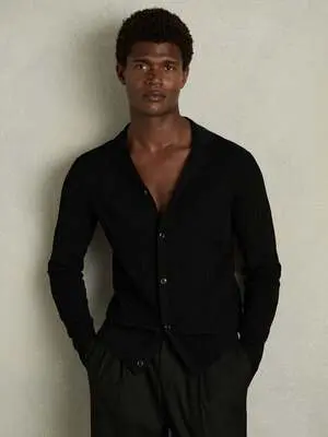 REISS Trixie Jacquard Cuban-collar Button-through Shirt - Black