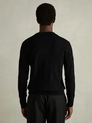 REISS Trixie Jacquard Cuban-collar Button-through Shirt - Black