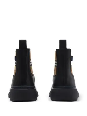 Burberry Check Pattern Leather Boots