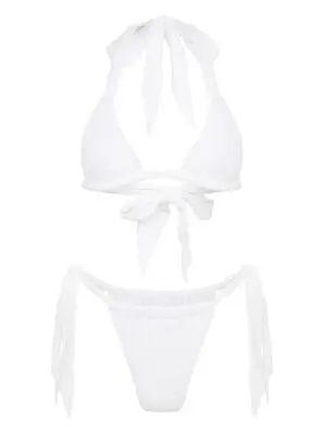 LET'S SWIM Towelling Triangle Bikini Top - White