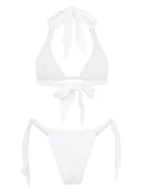 LET'S SWIM Towelling Triangle Bikini Top - White