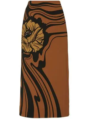 La DoubleJ Floral-print Pencil Skirt - Brown