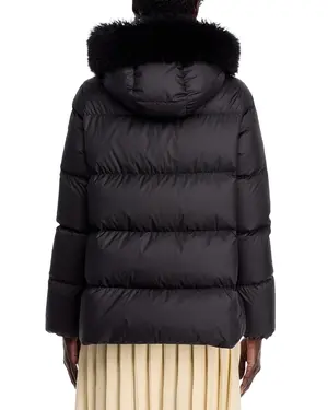 Moncler Laichefur Shearling Trim Hooded Down Jacket - Black