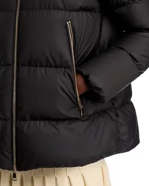 Moncler Laichefur Shearling Trim Hooded Down Jacket - Black