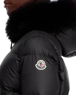 Moncler Laichefur Shearling Trim Hooded Down Jacket - Black