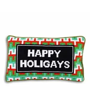 FURBISH Happy Holigays Needlepoint Pillow, 15 X 9