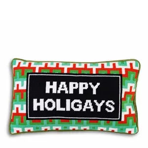 FURBISH Happy Holigays Needlepoint Pillow, 15 X 9