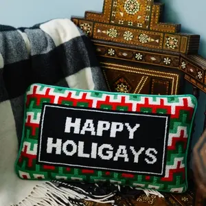 FURBISH Happy Holigays Needlepoint Pillow, 15 X 9