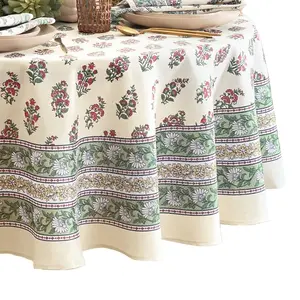 ELRENE HOME FASHIONS Nomad Harvest Block Print Round Tablecloth, 70 X 70