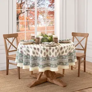ELRENE HOME FASHIONS Nomad Harvest Block Print Round Tablecloth, 70 X 70