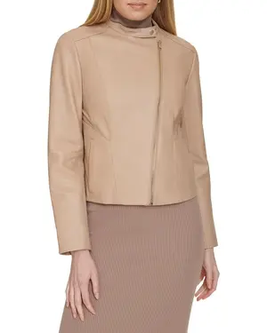 Cole Haan Racer Leather Jacket - Sesame