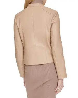 Cole Haan Racer Leather Jacket - Sesame