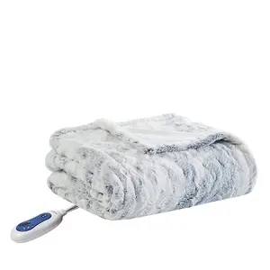 BEAUTYREST Zuri Oversized Faux Fur Heated Throw, 50 X 70 - Gray/ Blue