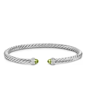 David Yurman Cable Spira Flex Bracelet With Peridot And Diamonds - Peridot/silver