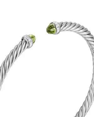 David Yurman Cable Spira Flex Bracelet With Peridot And Diamonds - Peridot/silver