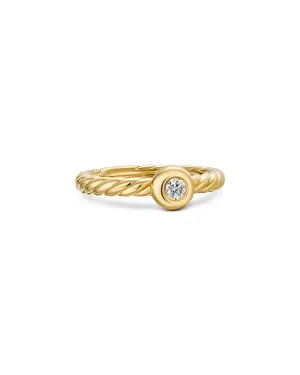 David Yurman Petite Cable Ring In 18k Yellow With Diamond - Gold