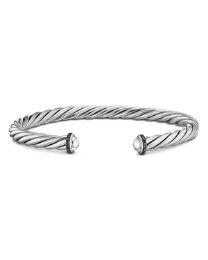 David Yurman Cable Cuff Bracelet With Pave Black Diamonds - Black Diamonds/silver
