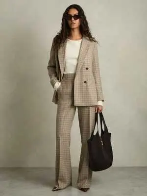 REISS Vida Wool Houndstooth-check Blazer - Brown Check