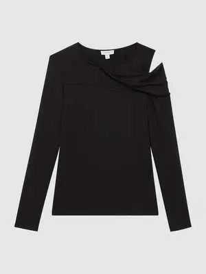 REISS Adeline Draped Shoulder Top
