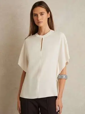 REISS Tania Draped-sleeve Top - Ivory