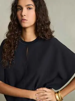 REISS Tania Draped-Sleeve Top Navy