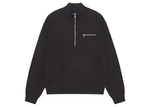 StÜssy Half Zip Mock Neck Sweater - Black