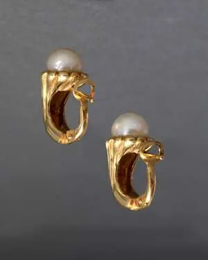 Alexis Bittar Vintage 18k Cultured Pearl Clip On Earrings - Gold
