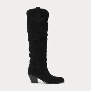 Ralph Lauren Suede Tall Western Boot - Black