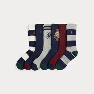 Ralph Lauren Polo Bear Cotton-blend Crew Socks 6-pack - Orange/black/cream/navy