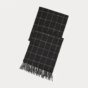 Ralph Lauren Windowpane Cashmere-wool Scarf Charcoal Grey
