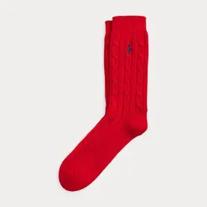 Ralph Lauren Cable-Knit Crew Socks Petal Red