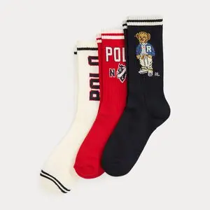 Ralph Lauren Polo Bear Crew Socks 3-Pack Red Navy Ivory