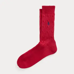 Ralph Lauren Cable-Knit Crew Socks Red