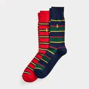 Ralph Lauren Striped Cotton-Blend Trouser Sock 2-Pack Red