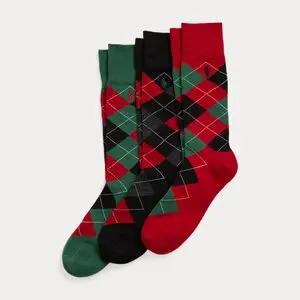 Ralph Lauren Argyle Cotton-Blend Trouser Sock 3-Pack Cardinal Red