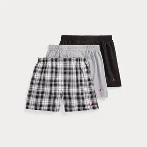 Ralph Lauren Classic Woven Cotton Boxer 3-pack - Grey Plaid/black
